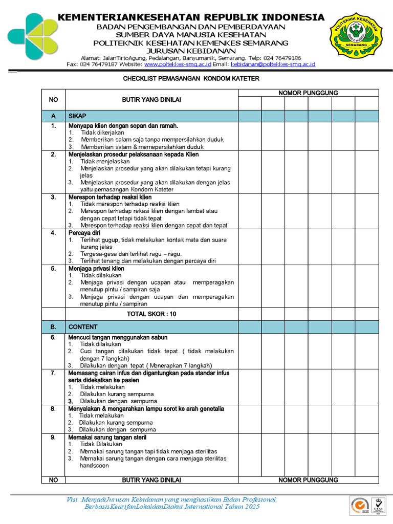 Checklist Pemasangan Kondom Kateter | PDF