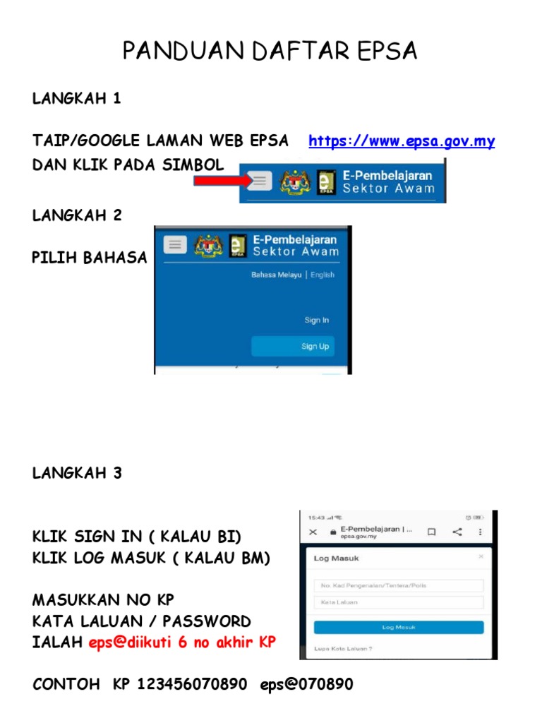 Panduan Log in Epsa | PDF