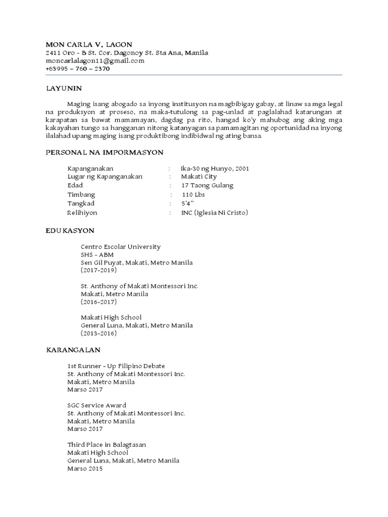 Tagalog Resume PDF | PDF
