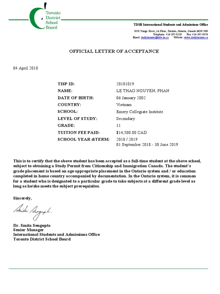 Official Letter of Acceptance: 04 April 2018 | PDF | Government | Schools