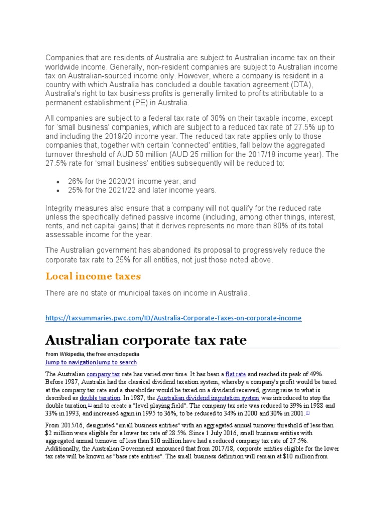 Australian Corporate Tax Rate: Local Income Taxes | PDF | Withholding ...