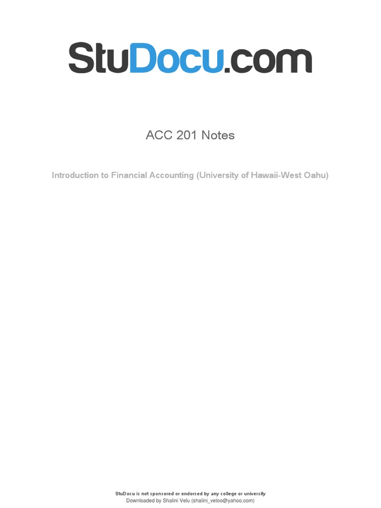 Acc 201 Notes | PDF | Debits And Credits | Expense