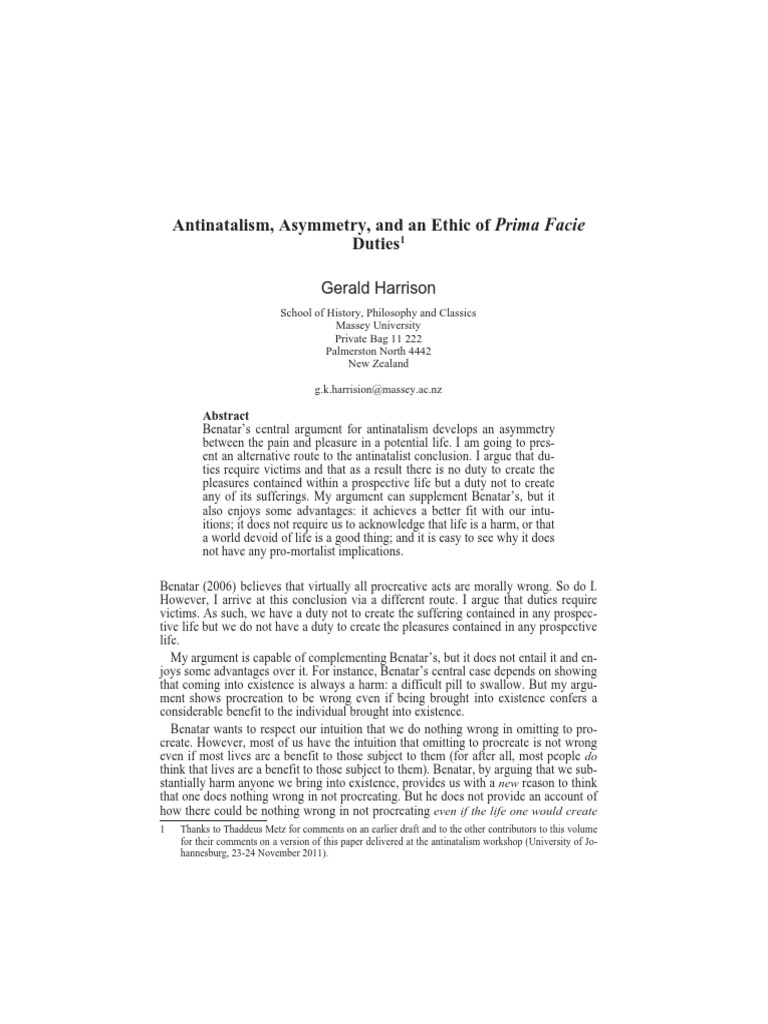 Antinatalism Asymmetry and An Ethic of P PDF | PDF | Stereotypes ...