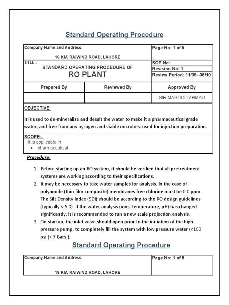 Standard Operating Procedure | PDF | Membrane | Water