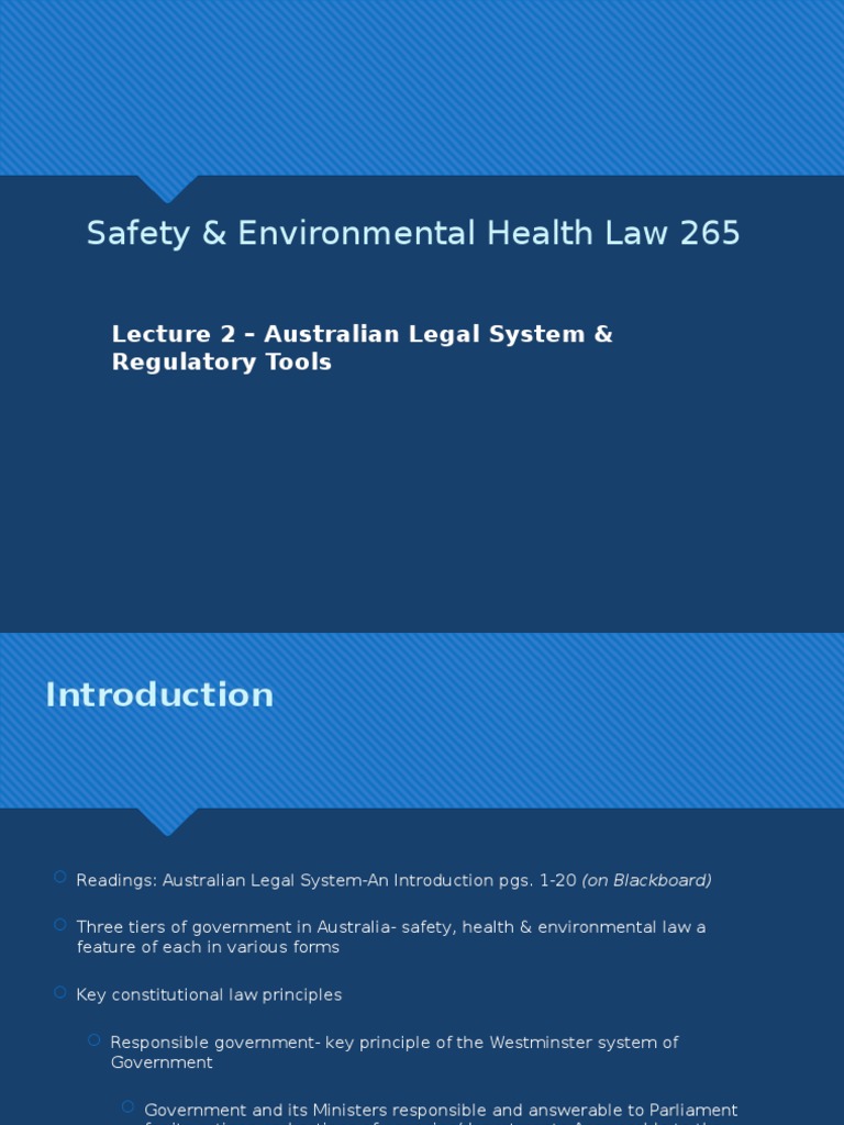 2, 2018 Safety & Environmental Health Law 265 - Lecture 2 | PDF ...