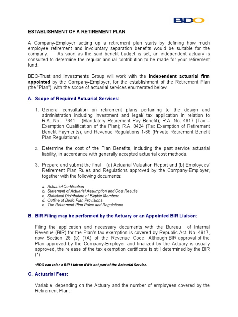 Establishment of Retirement Plan | PDF | Pension | Retirement
