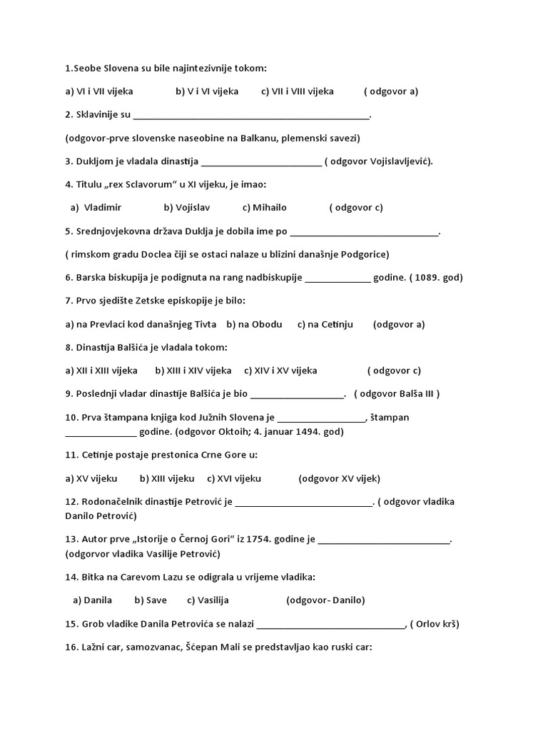 Nacionalna Istorija Pitanja I Odgovori | PDF