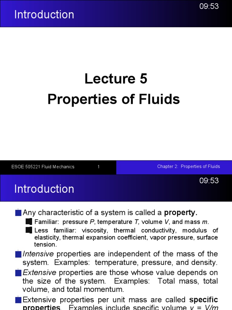 Chapter 2: Properties of Fluids ESOE 505221 Fluid Mechanics 1 | PDF ...