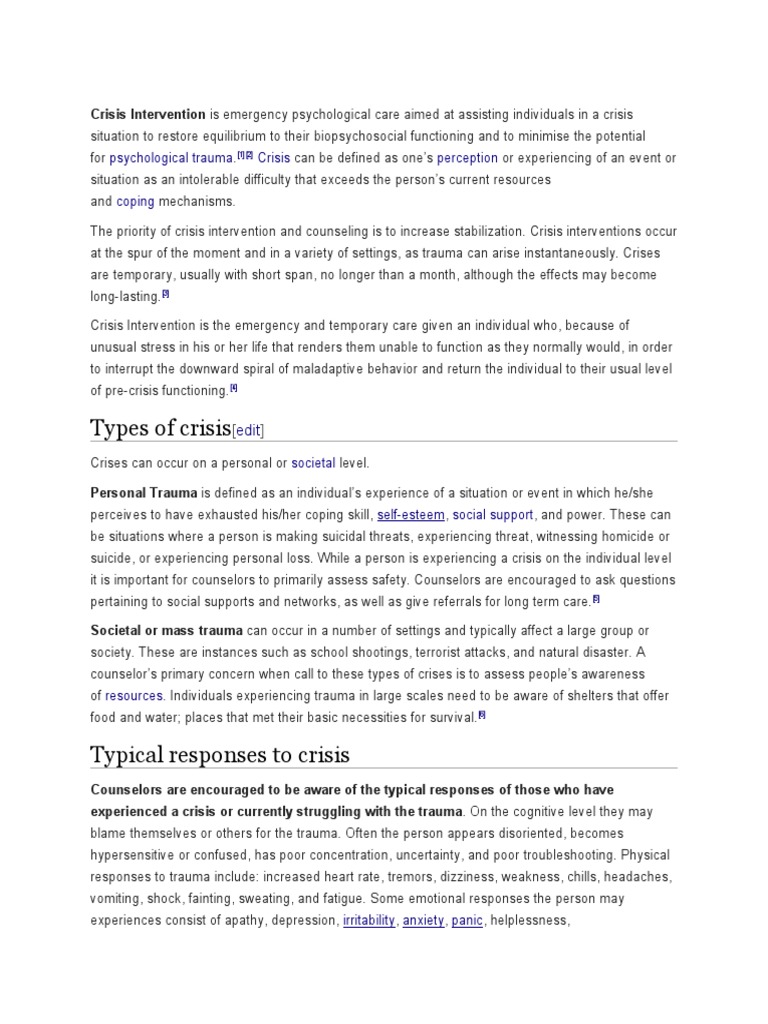 Types of Crisis: Psychological Trauma Crisis Perception Coping | PDF ...