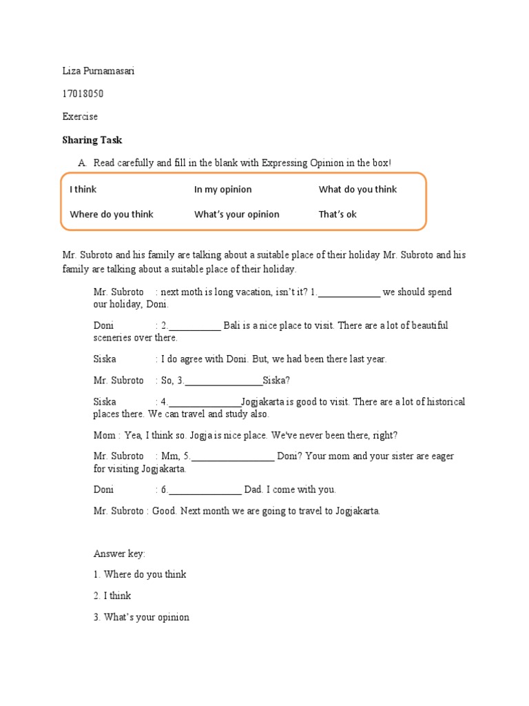 Exercise For Asking and Giving Opinions Fix | PDF