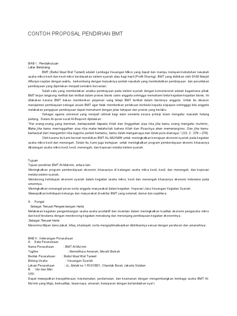 Contoh Proposal Pendirian BMT | PDF