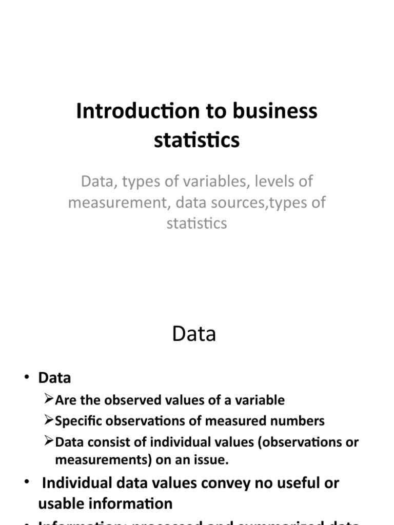 Introduction To Business Statistics: Data, Types of Variables, Levels of Measurement, Data ...