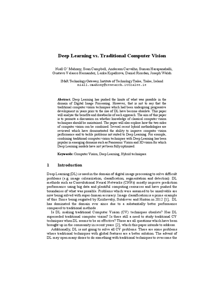 Deep Learning vs. Traditional Computer Vision | Download Free PDF ...