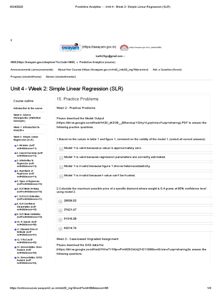 Predictive Analytics - Unit 4 - Week 2 - Questions | PDF | Predictive Analytics | Regression ...