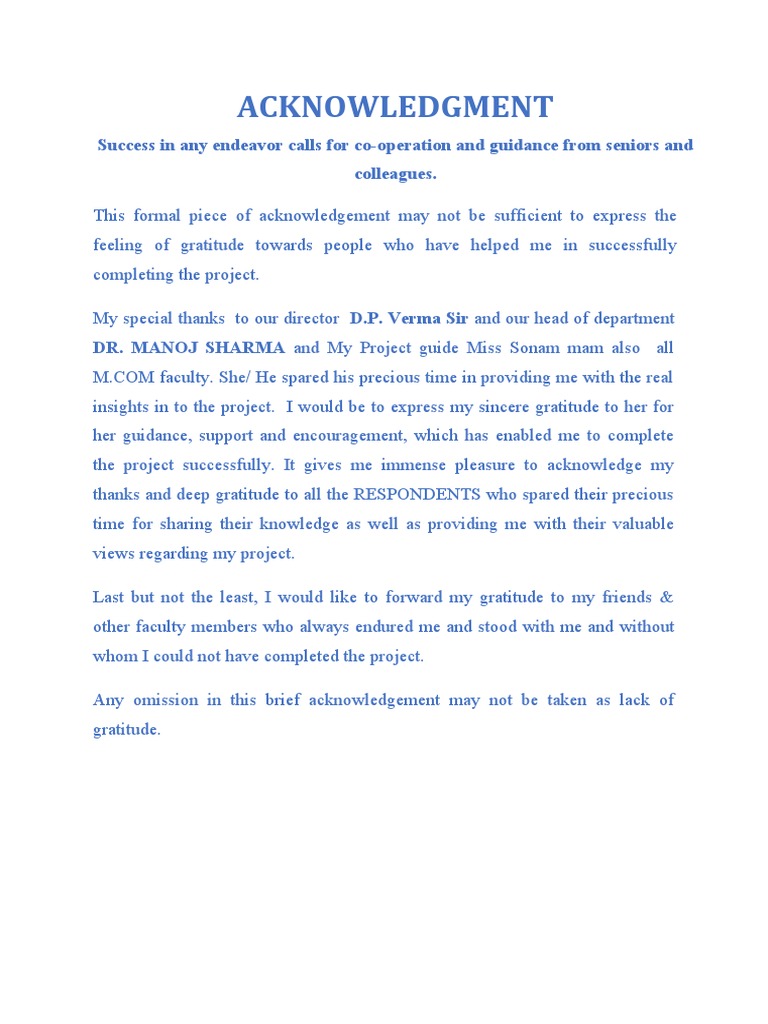 Acknowledgment: Success in Any Endeavor Calls For Co-Operation and ...