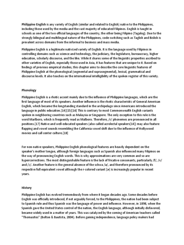 Philippine English Is Any Variety of English (Similar and Related To ...