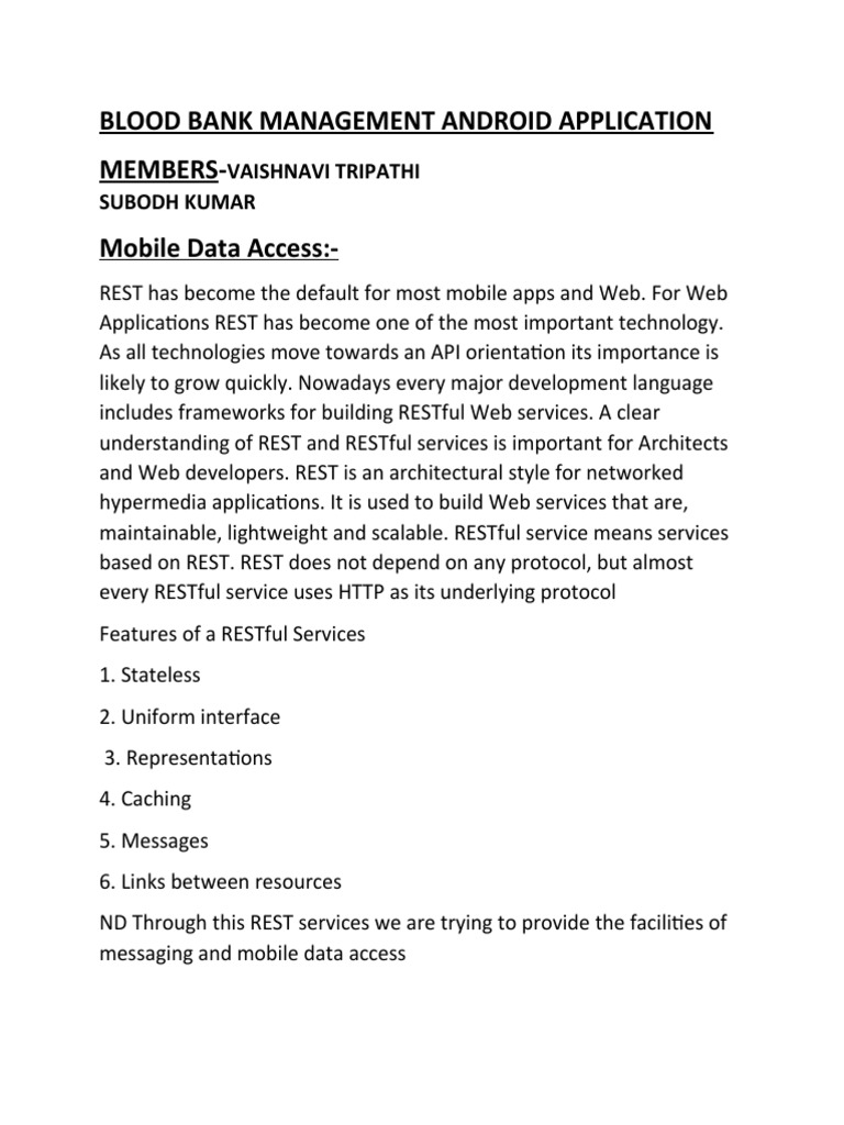 Blood Bank Management Android Application Members-Mobile Data Access | PDF