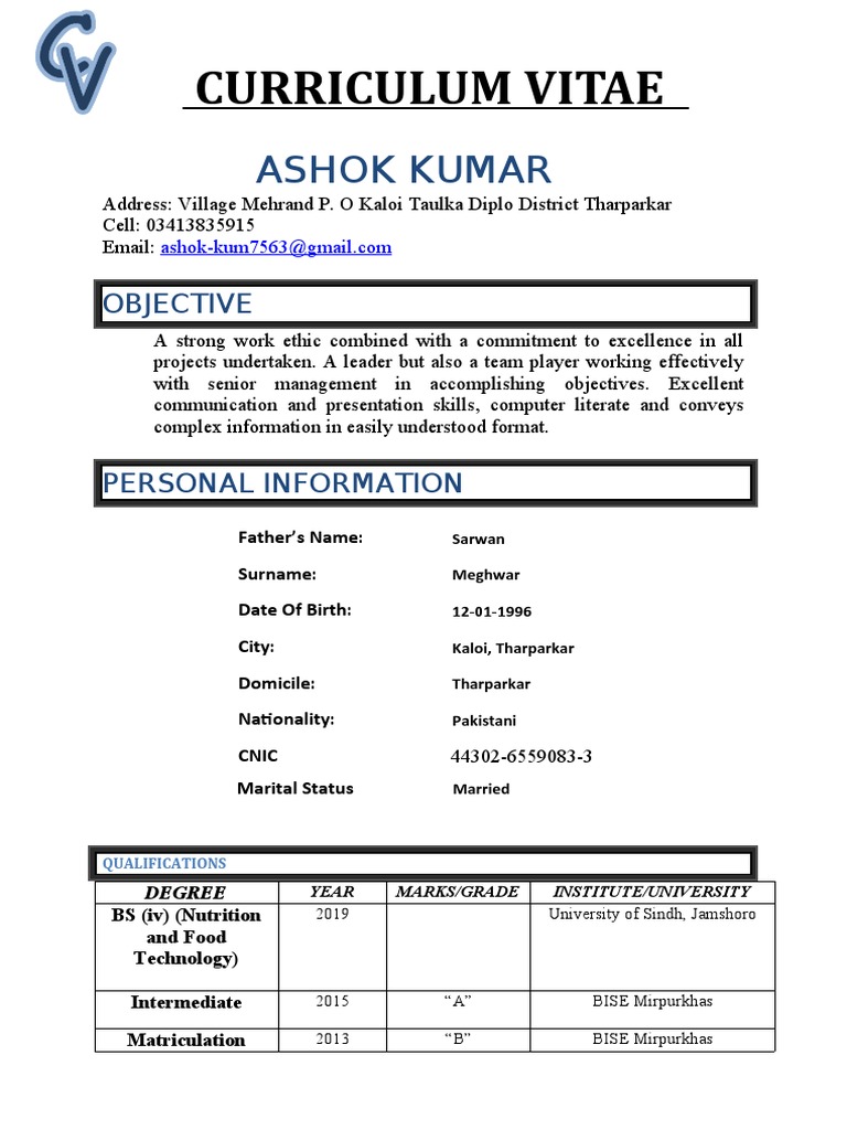 Curriculum Vitae: Ashok Kumar | PDF