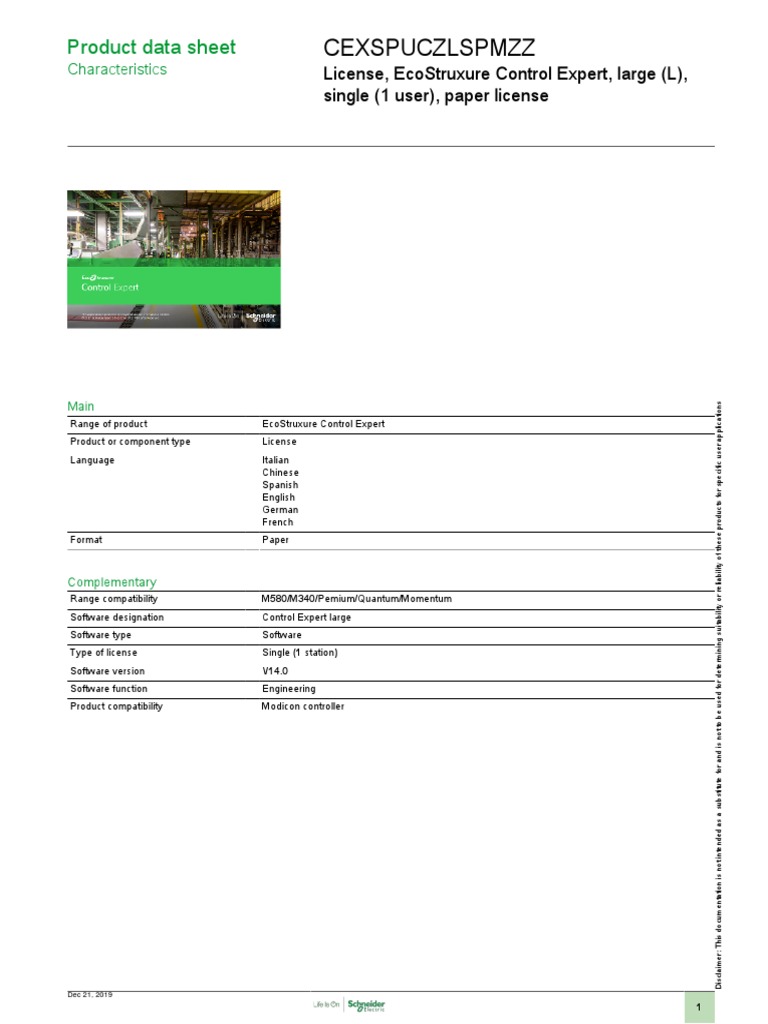 EcoStruxure™ Control Expert - CEXSPUCZLSPMZZ | PDF
