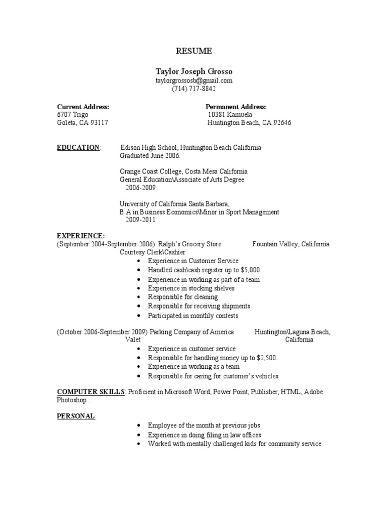 Taylors Resume | PDF | Career & Growth