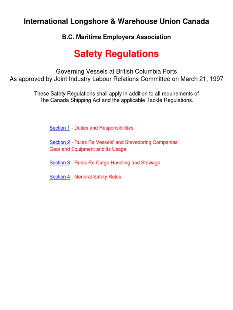 Safety Regulations: International Longshore & Warehouse Union Canada ...