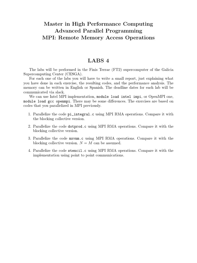 Master in High Performance Computing Advanced Parallel Programming MPI: Remote Memory Access ...