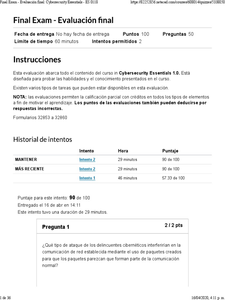 Examen Final Security Essentials Netacad | PDF | Clave (criptografía ...