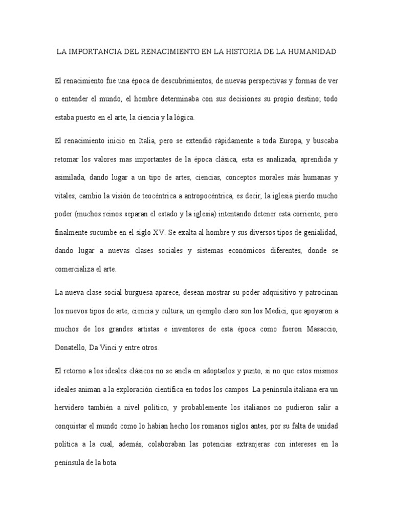 La Importancia Del Renacimiento en La Historia de La Humanidad | Descargar gratis PDF ...