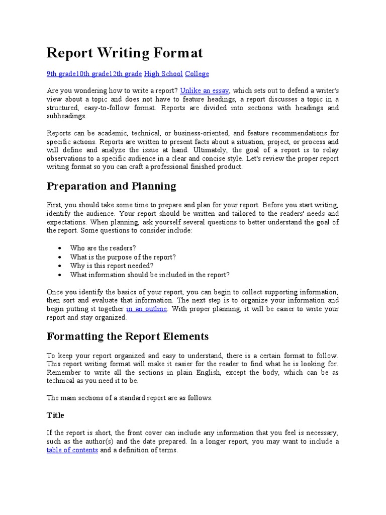 Report Writing Format: Preparation and Planning | PDF | Psychological ...