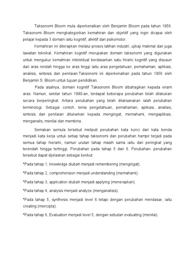 Taksonomi Bloom Mula Diperkenalkan Oleh Benjamin Bloom Pada Tahun 1956 ...