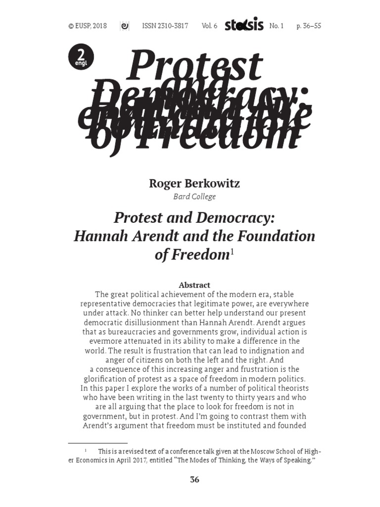Protest and Democracy: Hannah Arendt and The Foundation of Freedom ...