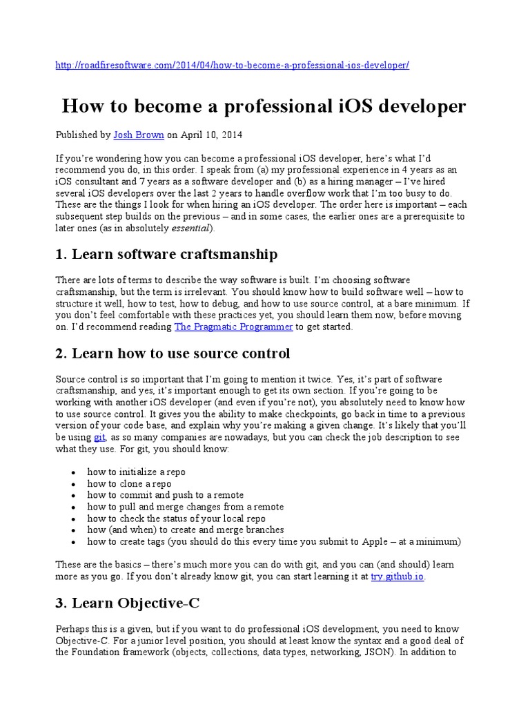 How To Become A Professional iOS Developer: 1. Learn Software ...