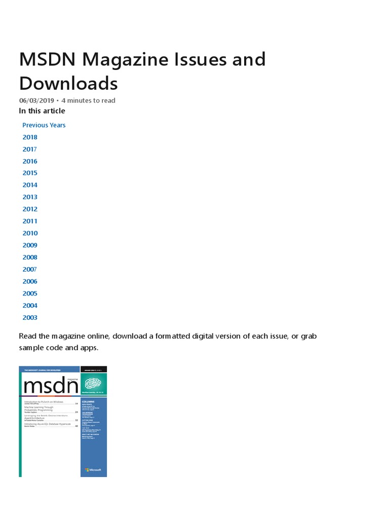 MSDN Magazine Issues - Microsoft Docs | PDF | Digital Distribution ...
