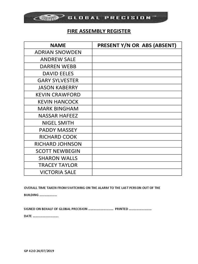 GP 42.0 Fire Assembly Register | PDF