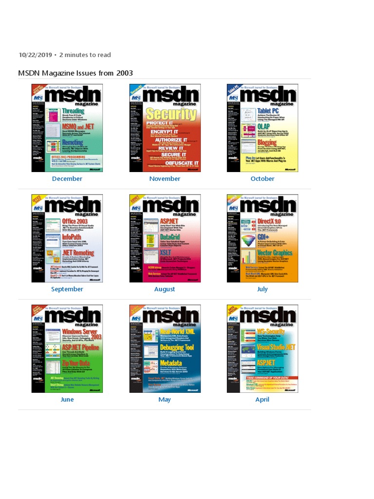 MSDN Magazine 2003 Issues Archive | PDF