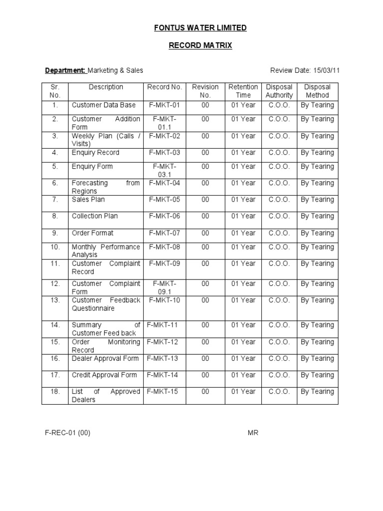 Record Matrix-Order & Processing | PDF