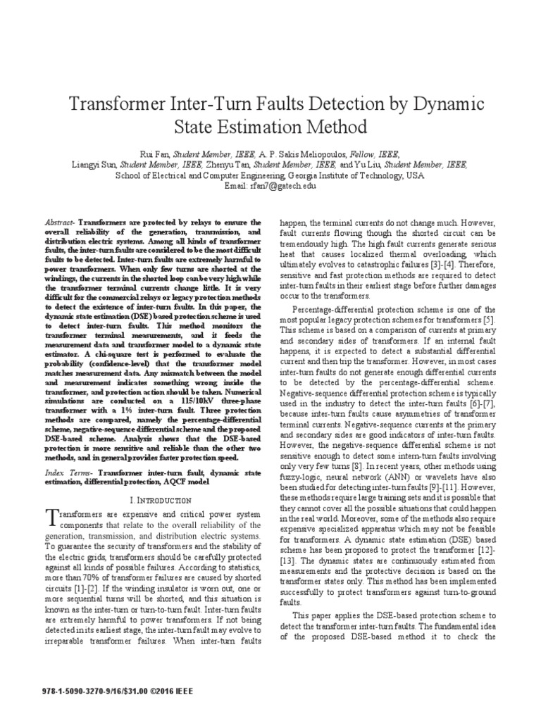 Transformer Inter-Turn Faults Detection by Dynamic State Estimation Method | PDF | Transformer ...