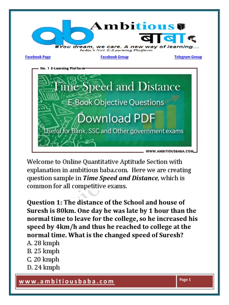 Time Speed and Distance E Book PDF Question File | PDF | Speed | Metre