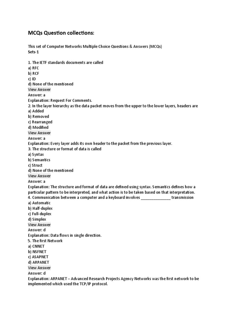 MCQs Question Collections | PDF | Computer Network | Fiber To The X