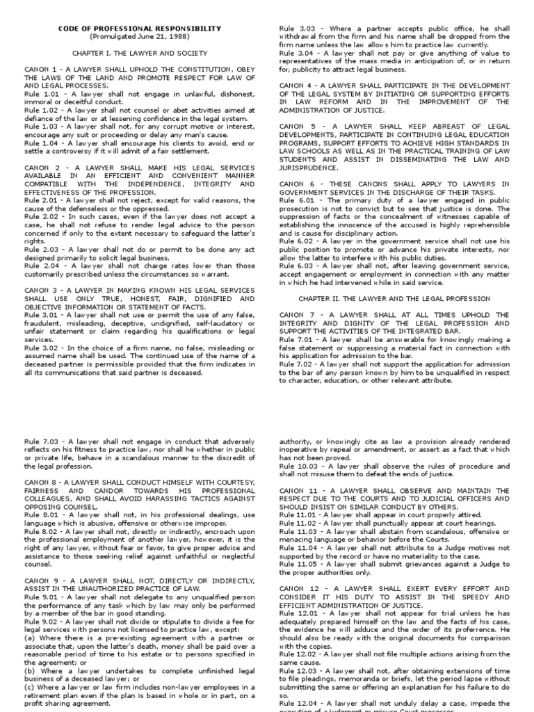 Code of Professional Responsibility PDF | PDF | Lawyer | Practice Of Law