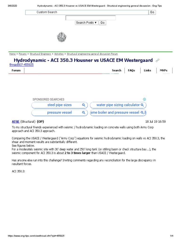 12) Hydrodynamic - ACI 350.3 Housner Vs USACE EM Westergaard | PDF ...