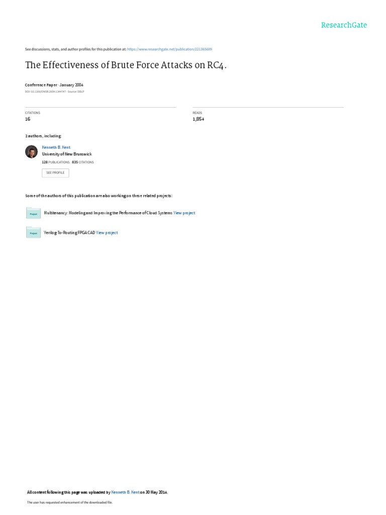 The Effectiveness of Brute Force Attacks On RC4.: January 2004 | PDF ...