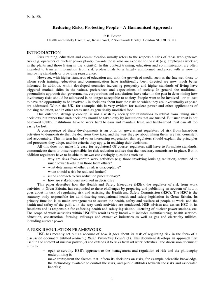 Reducing Risks, Protecting People - A Harmonised Approach | PDF | Risk ...