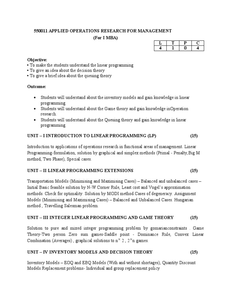 Applied Operations Research for MBA | PDF | Linear Programming ...