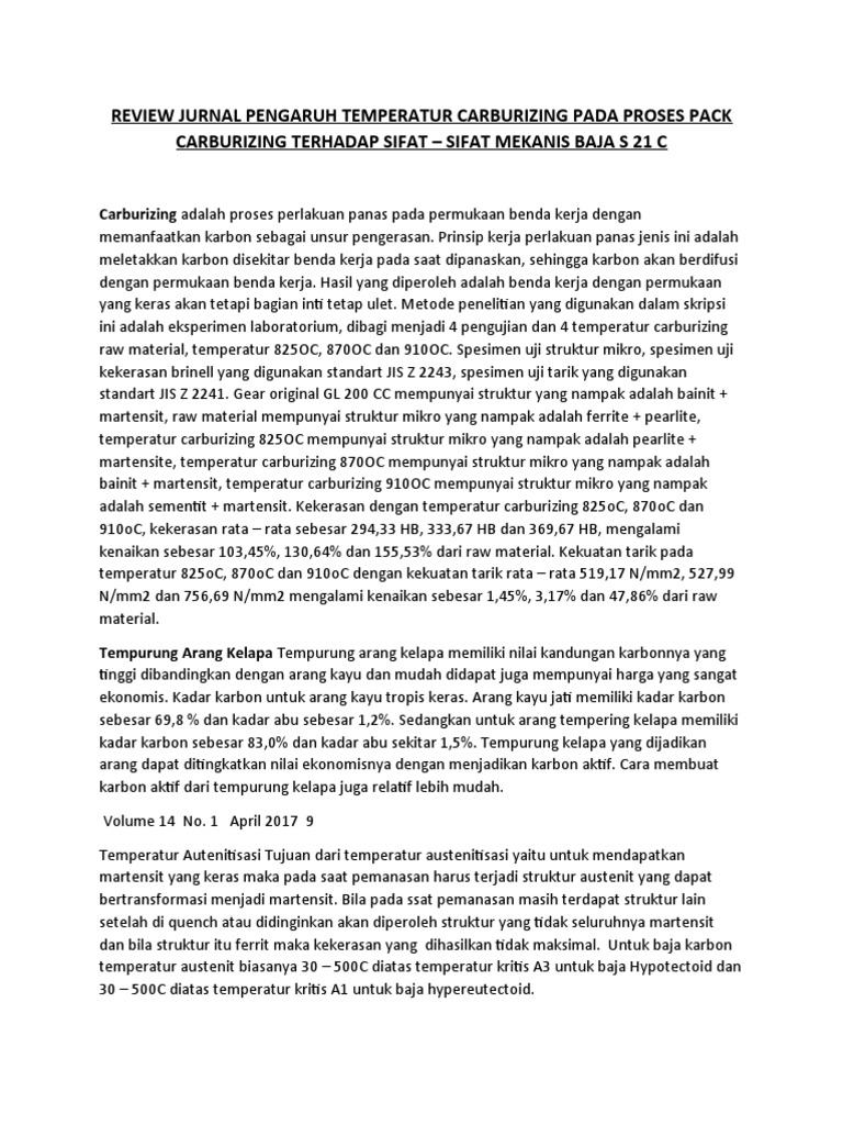 Review Jurnal Pengaruh Temperatur Carburizing Pada Proses Pack ...