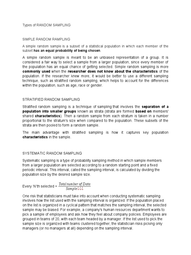 Types of RANDOM SAMPLING | PDF | Stratified Sampling | Sampling ...