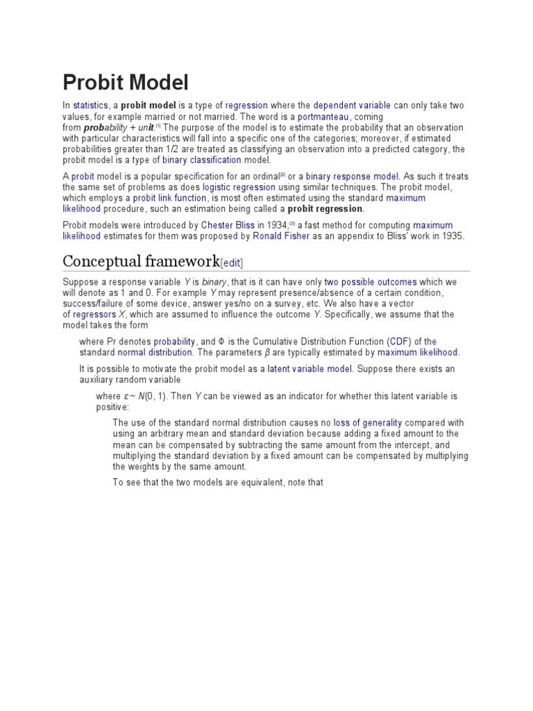 Probit Model: Conceptual Framework | PDF