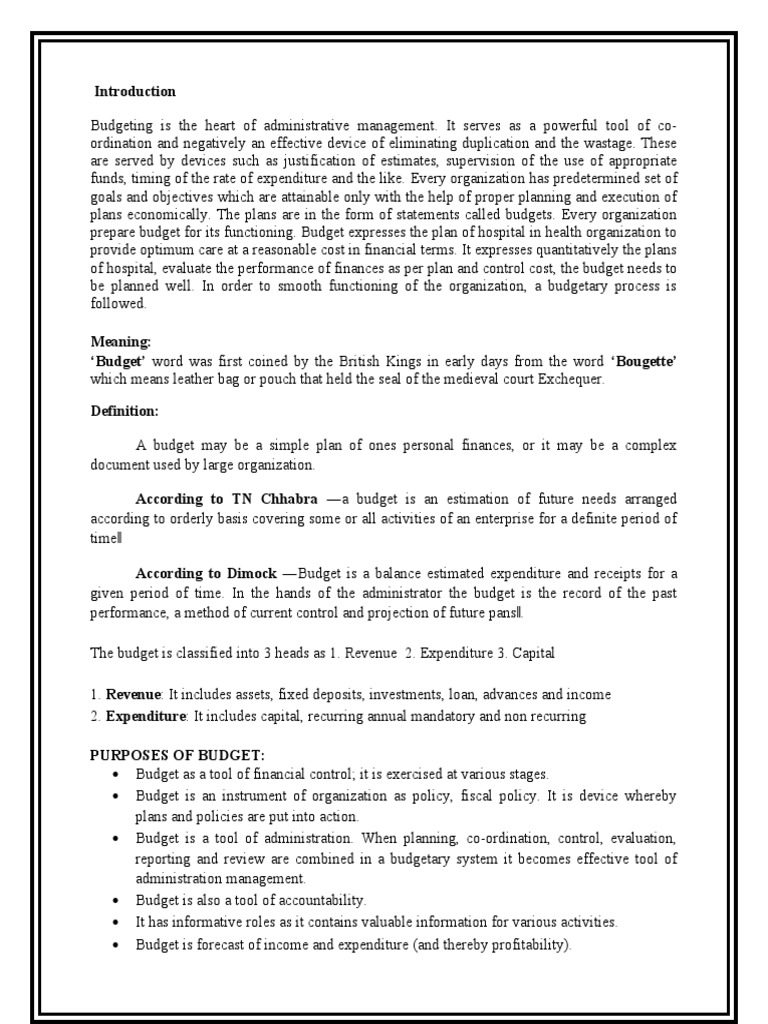 Budgeting in Healthcare Organizations: An Overview of the Budgetary ...