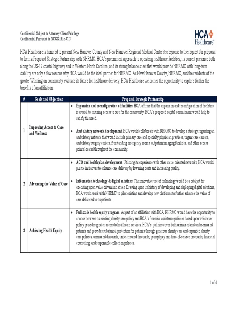 HCA Healthcare Executive Summary - NHRMC RFP | PDF | Financial ...
