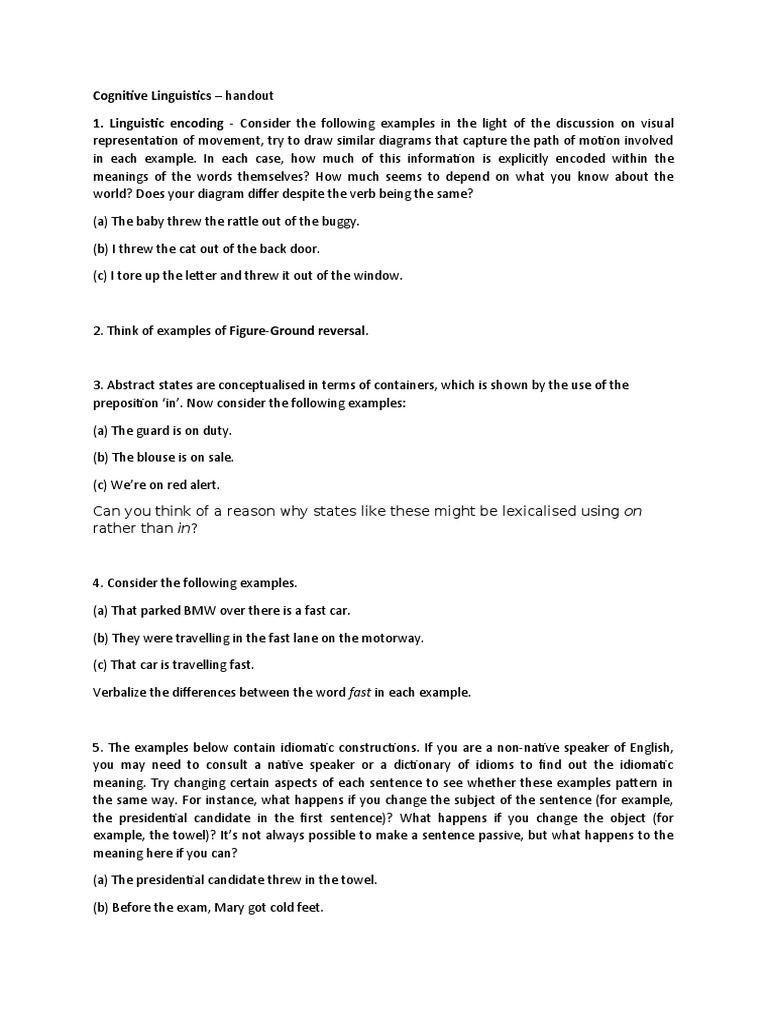 Cognitive Linguistics Handout | PDF